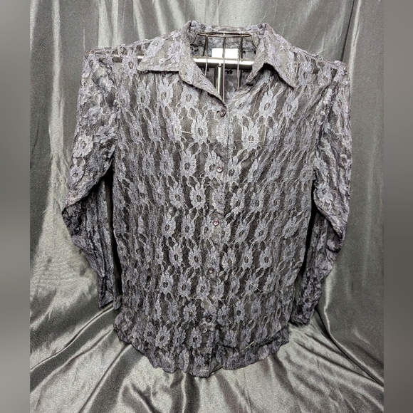 Cw Classics | Tops | Womens Black Lace Button Up Dress Top | Poshmark